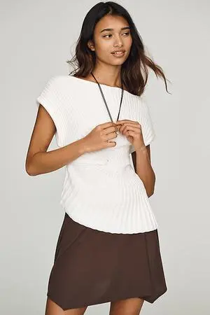 Anthropologie Asymmetric Ribbed Short-sleeve Pullover Sweater - Ivory