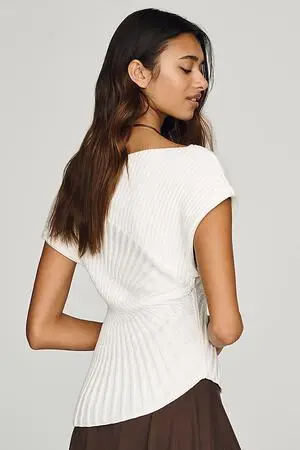 Anthropologie Asymmetric Ribbed Short-sleeve Pullover Sweater - Ivory