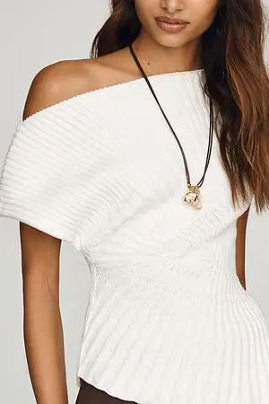 Anthropologie Asymmetric Ribbed Short-sleeve Pullover Sweater - Ivory