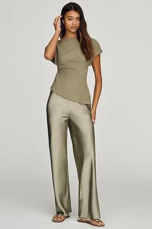 Anthropologie Asymmetric Ribbed Short-sleeve Sweater - Olive