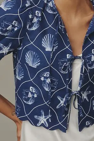 SISTER NEW YORK Tie-front Linen Blend Top