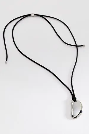 Anthropologie Bean Pendant Cord Necklace - Silver/black