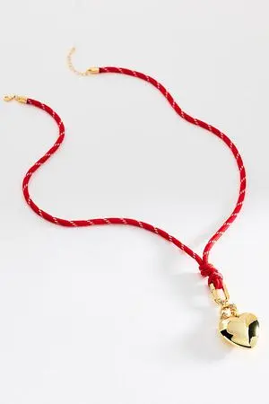 Anthropologie Heart Pendant Cord Necklace - Red