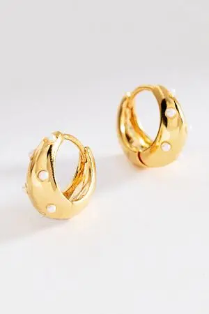 Anthropologie Pearl-dotted Hoop Earrings - Gold
