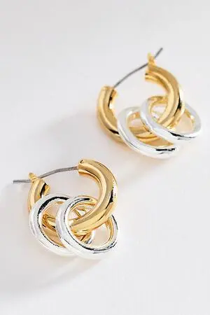 Anthropologie Two-tone Interlock Hoop Earrings - Gold & Silver