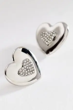 Anthropologie Pavé Heart Stud Earrings - Silver