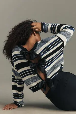 Central Park West Crew-neck Tie-back Sweater - Blue Pattern