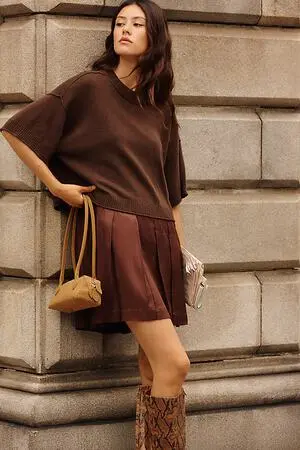 Anthropologie Goldie Wool Cashmere Twofer Mini Dress - Brown