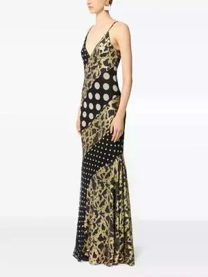 Nina Ricci Polka Dot-pattern Marbled Silk Maxi Dress - Black