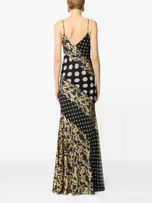 Nina Ricci Polka Dot-pattern Marbled Silk Maxi Dress - Black