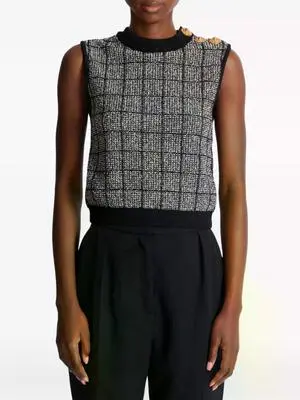 Balmain Side-button Tweed Top - Grey