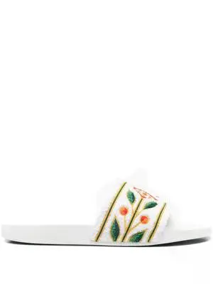 Casablanca Floral-embroidered Slides - White