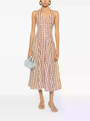 Faithfull The Brand Gingham Halterneck Midi Dress - Brown