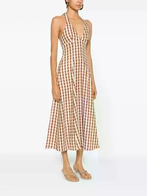 Faithfull The Brand Gingham Halterneck Midi Dress - Brown