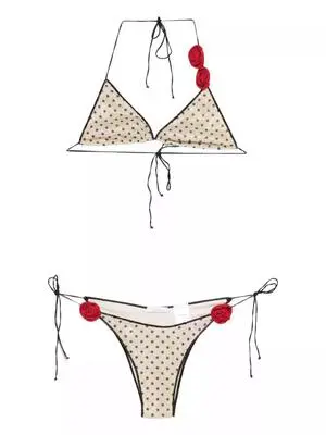 Oseree Floral Polka Dot Bikini - Neutrals