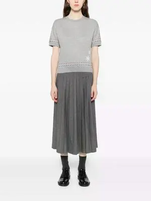 Thom Browne Snowflake-embroidered Cotton T-shirt - Grey