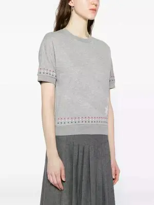 Thom Browne Snowflake-embroidered Cotton T-shirt - Grey