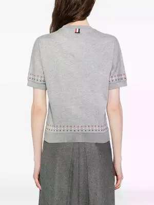 Thom Browne Snowflake-embroidered Cotton T-shirt - Grey
