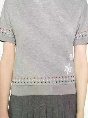 Thom Browne Snowflake-embroidered Cotton T-shirt - Grey
