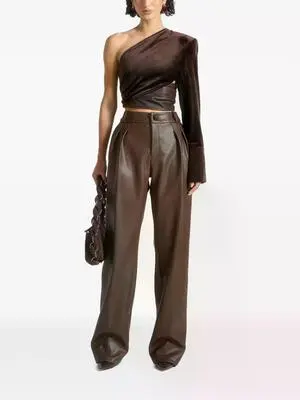 Manière De Voir Coralie One Sleeve Velour Wrap Top - Brown