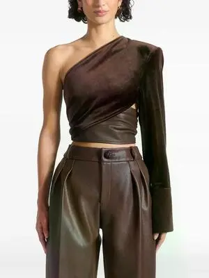Manière De Voir Coralie One Sleeve Velour Wrap Top - Brown