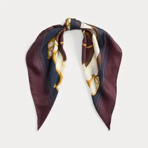 Ralph Lauren Logo Equestrian-print Silk Square Scarf - Dark Garnet