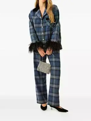 Sleeper Checked Feather-trimmed Pajama - Blue