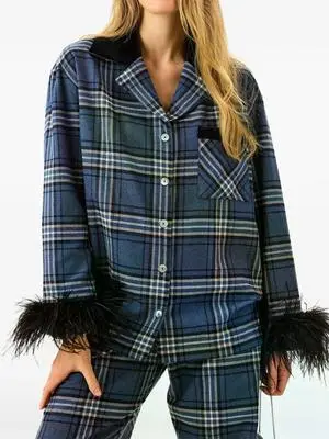 Sleeper Checked Feather-trimmed Pajama - Blue