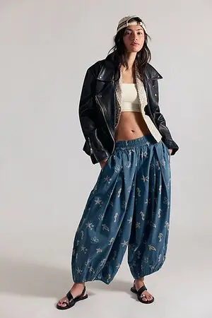 Free People Moonflower Printed Balloon Pants - Under The Sea - Deep Sea