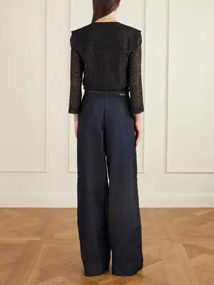 Maison Mayle Rae Cropped Silk-jacquard Trimmed Lace Jacket