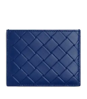 Bottega Veneta Leather Intrecciato Card Holder - Blue