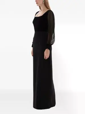 DINA MELWANI Velvet Chiffon Evening Gown