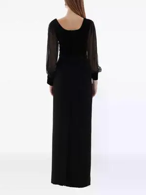 DINA MELWANI Velvet Chiffon Evening Gown