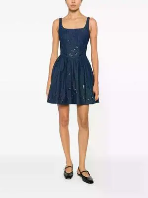 Maje Flared Embroidered Denim Mini Dress With Sequins And Beads