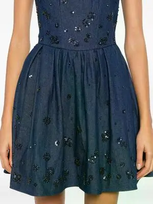 Maje Flared Embroidered Denim Mini Dress With Sequins And Beads