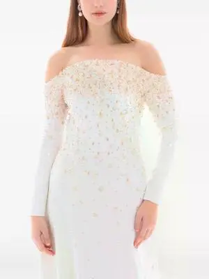 DINA MELWANI Pearl And Crystal Embellished Gown
