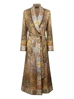 Etro Paisley Animal-motif Silk Robe - Brown