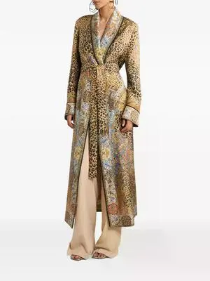 Etro Silk Robe Coat With Paisley And Animal Motif