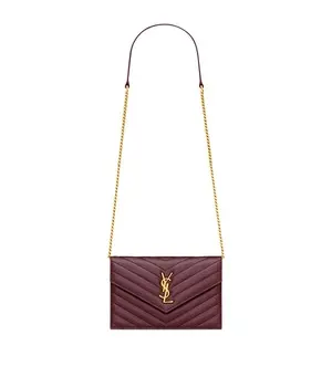 Saint Laurent Leather Envelope Chain Wallet - Burgundy