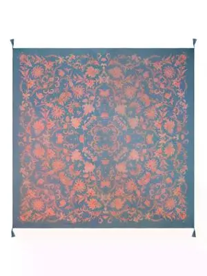 Etro Floral Tassel Silk Shawl - Blue