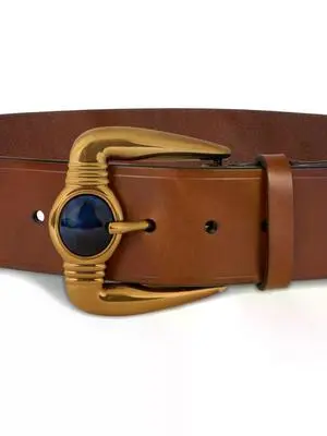Etro Leather Belt With Jewel Buckle - Brown