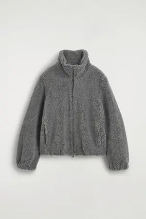 Cos Mock-neck Teddy Jacket With Binding - Gray