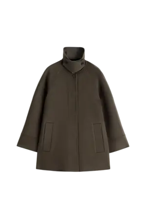 Cos Mock-neck Double-faced Wool Short Coat - Brown