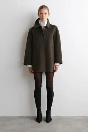 Cos Mock-neck Double-faced Wool Short Coat - Brown
