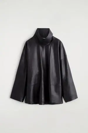 Cos Leather Mock-neck Top - Brown