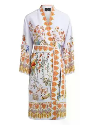 Etro Flora Fauna-print Silk Robe - White