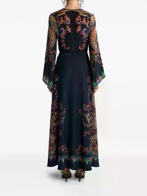 Etro Silk Maxi Skirt With Placed Floral Paisley Print - Blue