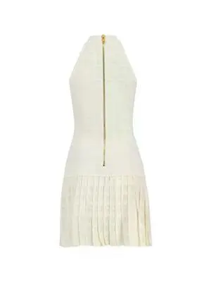 Balmain Button-embellished Pleated Dress - White