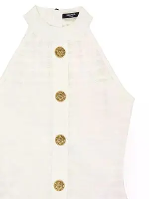 Balmain Button-embellished Pleated Dress - White