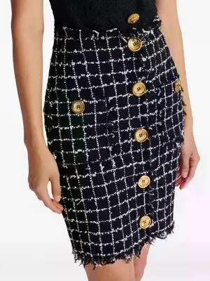 Balmain Tweed Pencil Skirt With Gold-tone Buttons